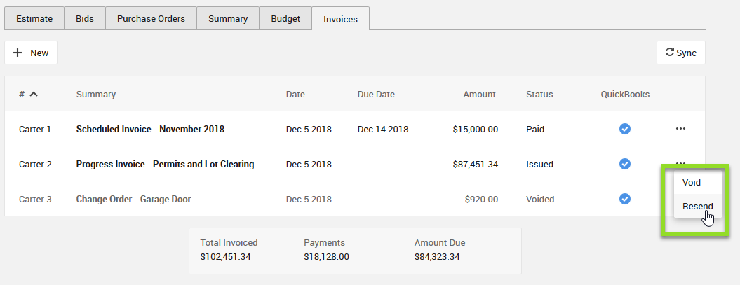 How do I resend an invoice to my client? | CoConstruct